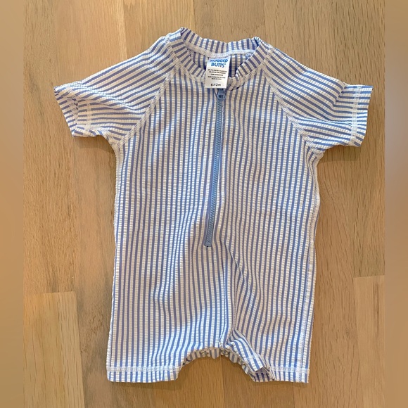 Ruffle Butts | Swim | Ruggedbutts Short Sleeve One Piece Rash Guard Periwinkle Blue Seersucker ...